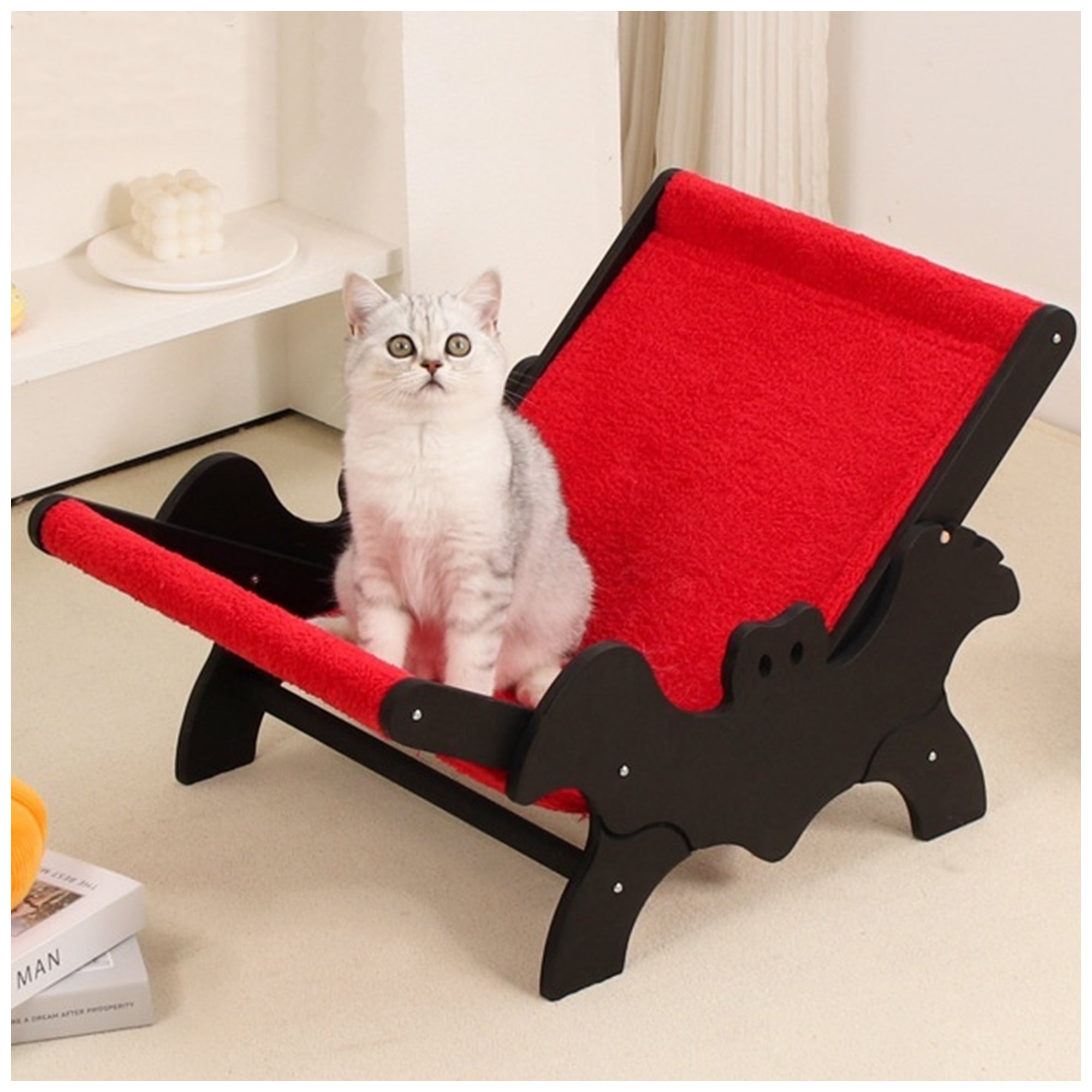 Wooden Cat Recliner Lounge Chair - Cozy Halloween Design